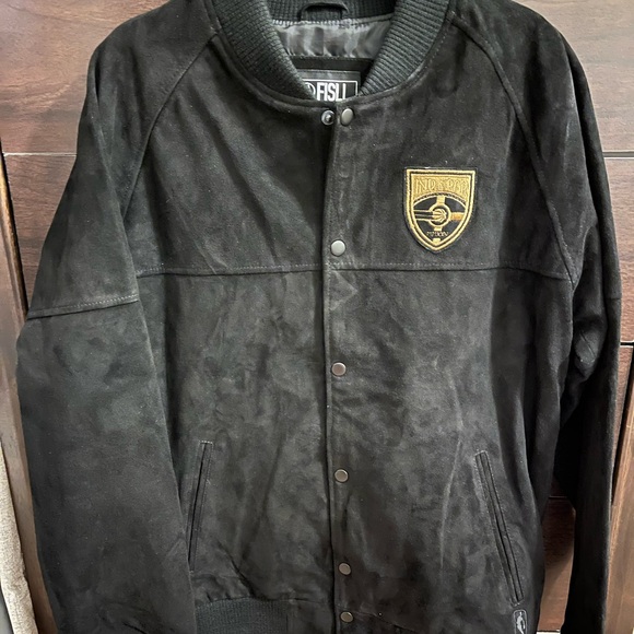 FISLL | Jackets & Coats | Gold Emblem Black Suede Pacers Team Jacket ...